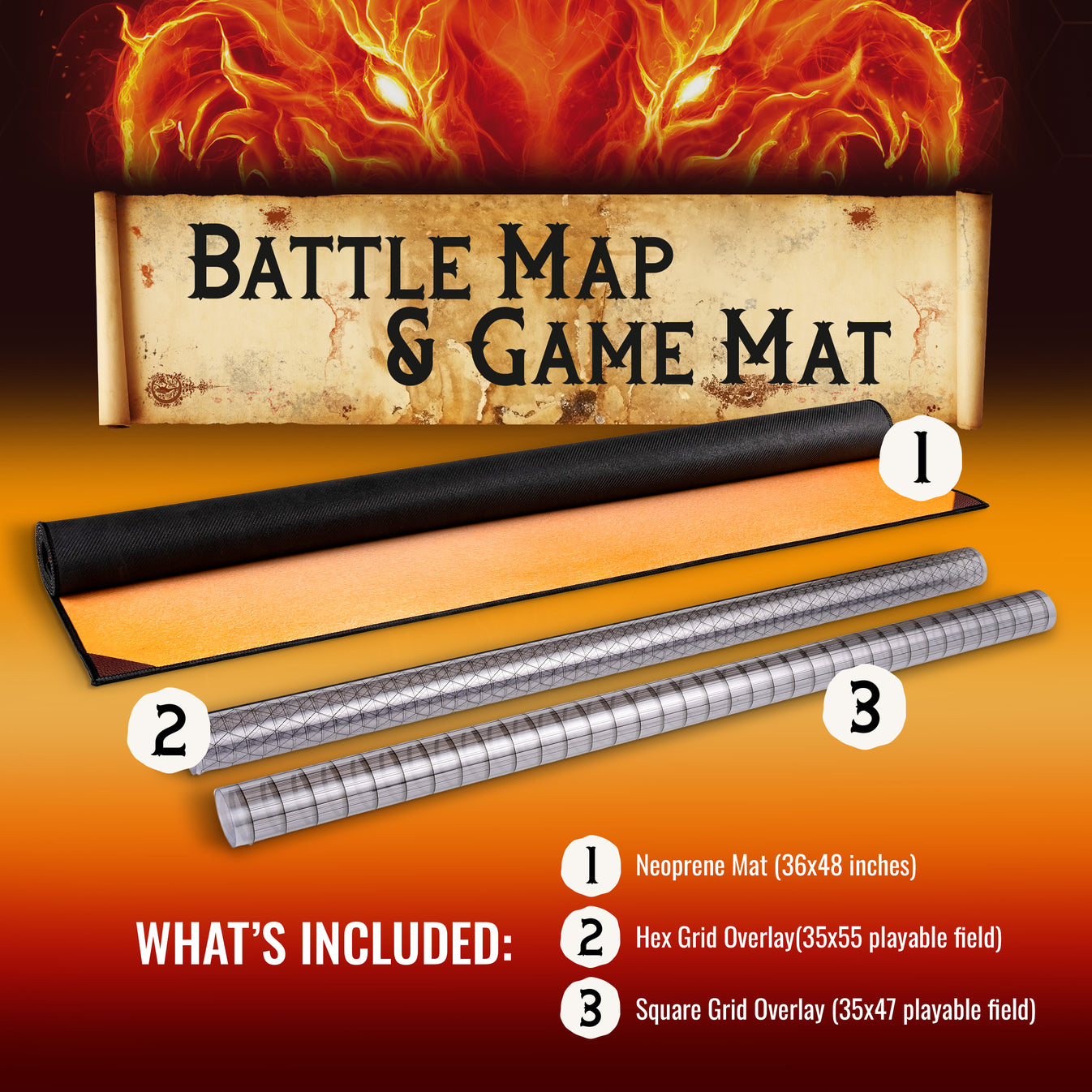 4-Foot DnD Battle Map - Neoprene Tabletop Game Mat with Interchangeabl ...